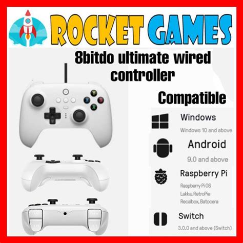 Promo 8bitdo Ultimate Wired Controller Pc Windows Switch Android Raspberry White Diskon 14 Di