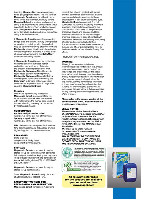 Technical Data Sheet Of Mapelastic Smart By Mapei Pdf