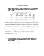 Econometrics Assignment Docx Econometrics Assignment Generate Summary Statistics For Output