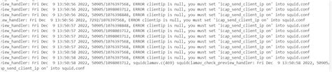 error clientip is null you must set icap send client ip on into