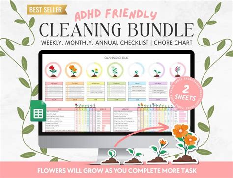Cleaning Schedule Template For Google Sheets Weekly Monthly Annual Cleaning Checklist Colorful