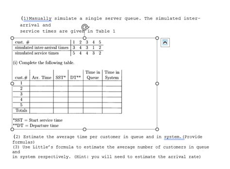 solved 1 ﻿manually simulate a single server queue the