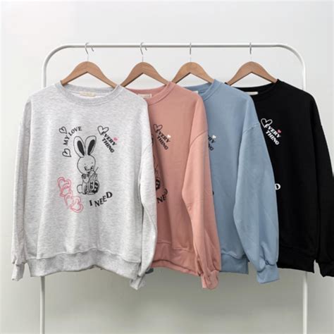 큐티래빗 맨투맨 캐주얼 기본 면티 토끼 일상 에이블리