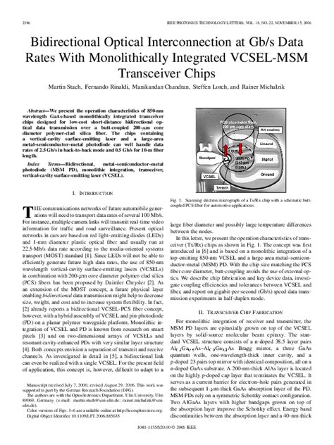Pdf Bidirectional Optical Interconnection At Gbs Data Rates With Monolithically Integrated