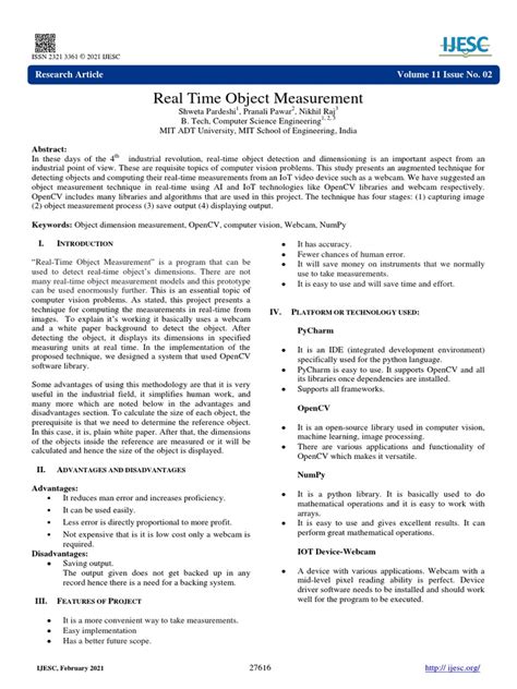 Real Time Object Measurement Pdf Computer Vision Integrated