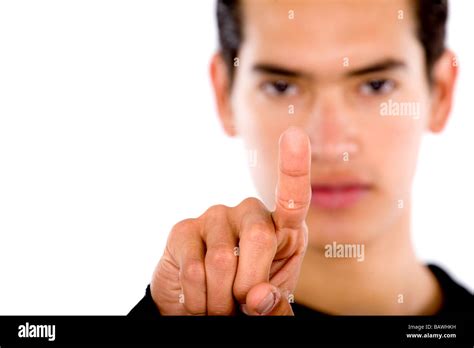 Man Pressing A Button Stock Photo Alamy