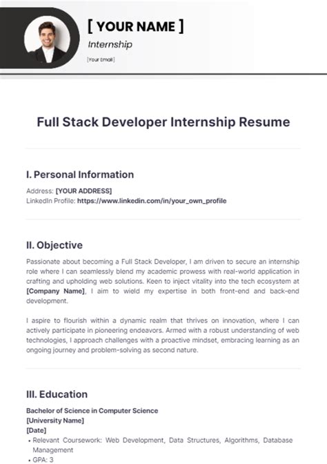 free full stack developer internship resume template edit online