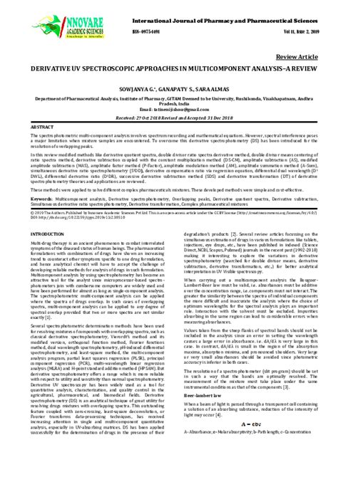 Pdf Derivative Uv Spectroscopic Approaches In Multicomponent Analysis