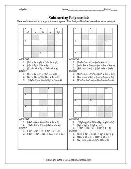 Polynomials Subtracting Polynomials Number Puzzle Activity Worksheet