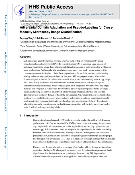 Pdf Adversarial Domain Adaptation And Pseudo Labeling For Cross Modality Microscopy Image