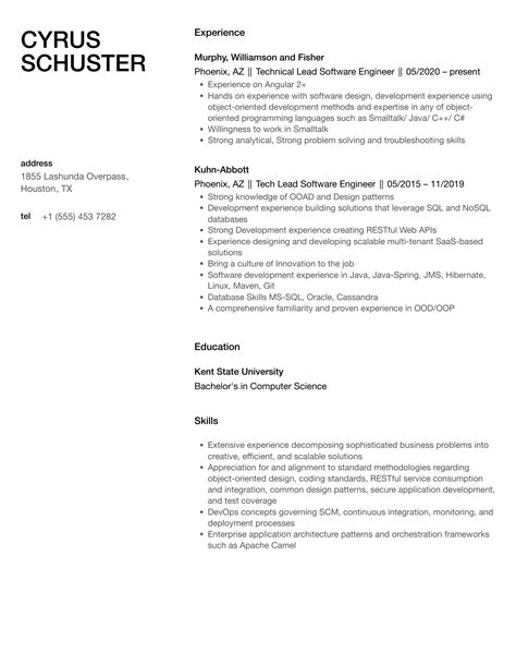 Lead Software Engineer Resume Samples Velvet Jobs