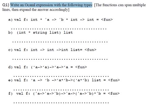 Write An Ocaml Expression With The Following Types