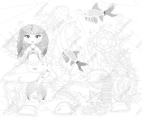 어린이 인어 공주와 바다 세계를위한 색칠하기 책 그래픽 아름다운 책 Png 일러스트 및 벡터 에 대한 무료 다운로드 Pngtree
