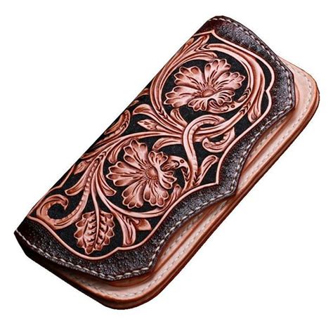 Handmade Leather Mens Tooled Floral Clutch Wallet Cool Wallet Long