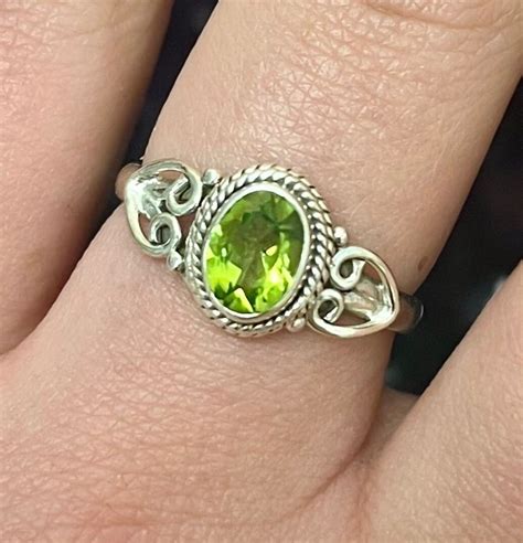Oval Curl Peridot Sterling Silver Ring Genuine Peridot Stackable Ring