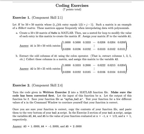 Solved Use Matlab Coding Exercises7 ﻿points Totalexercise