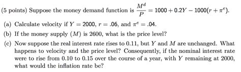 Solved Suppose The Money Demand Function Is Mdp 1000