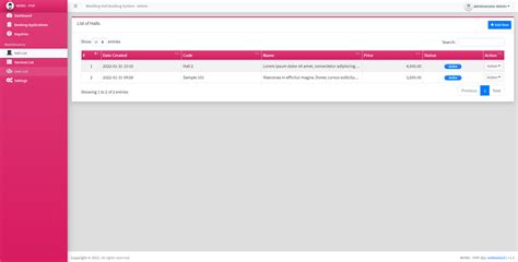 Wedding Hall Booking System In PHP OOP Free Source Code SourceCodester