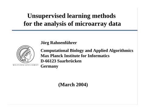 PDF Unsupervised Learning Methods For The Analysis Of