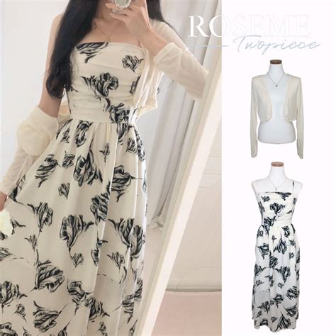 럽라인 휴양지룩 세트가격 로즈미 끈나시 나염 스모크 뒷밴딩 플라워 나시 쉬폰 셔링 뷔스티에 A라인 플레어 슬립 롱원피스 여름 크롭 가디건 투피스 세트 셋업 바캉스