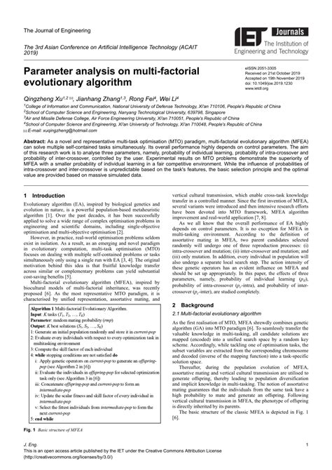 pdf parameter analysis on multi factorial evolutionary algorithm