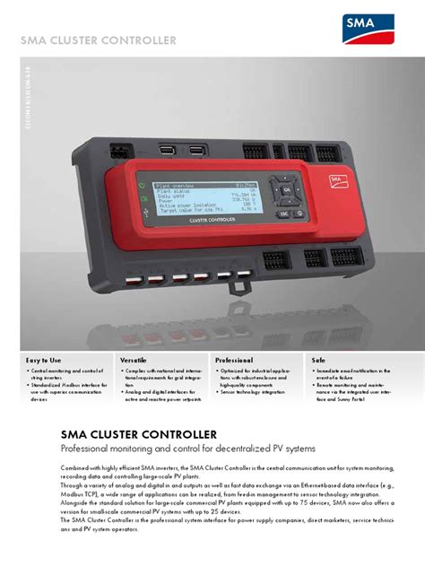 Sma Cluster Controller Small Data Sheet Pdf Usb Photovoltaic System