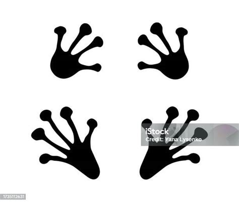 개구리 또는 두꺼비 발 발자국 실루엣 앞뒤 개구리 다리 흰색 바탕에 검은색 벡터가 분리되어 있습니다 양서류 개구리 두꺼비 도마뱀 도롱뇽 뉴트의 발자국 아이콘 기호 인쇄 직물