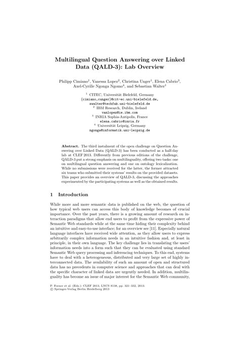 Pdf Multilingual Question Answering Over Linked Data Qald 3 Lab