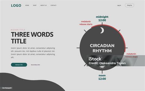 Circadian 리듬 웹 사이트 템플릿 Ui Ux 디자인 멜 라 토 닌 호르몬 릴리스의 인포 그래픽 인간의 생물학적 시계 생체 역학 및 가벼운 타이밍 리듬에 대한 스톡