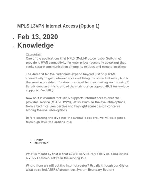 Mpls L3vpn Internet Access Pdf Ip Address Router Computing