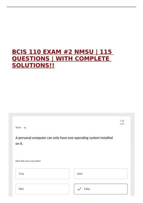 BCIS 110 EXAM 2 NMSU 115 QUESTIONS WITH COMPLETE SOLUTIONS BCIS 110 Stuvia US