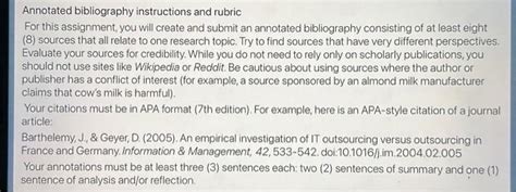 Annotated Bibliography Instructions And Rubric For