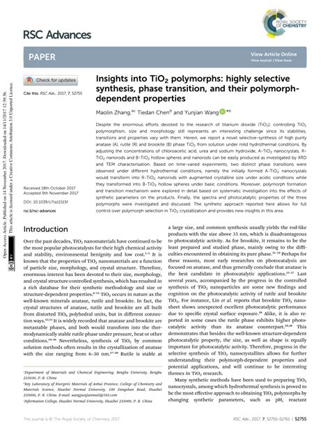 Pdf Insights Into Tio2 Polymorphs Highly Selective Synthesis Phase