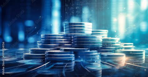 Stacked Coin In Blue With Lines And Symbols On The Background Stock Illustration Adobe Stock