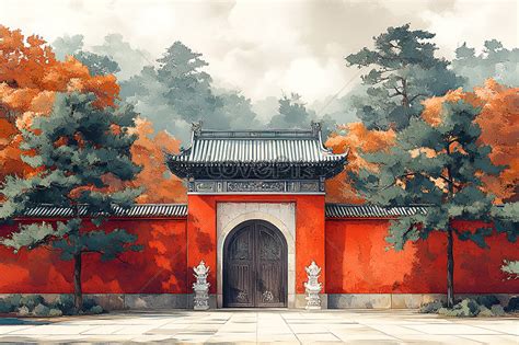 Classical Courtyard In The Shadow Of Trees Illustration Imagepicture