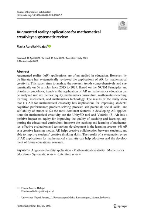 Pdf Augmented Reality Applications For Mathematical Creativity A Systematic Review