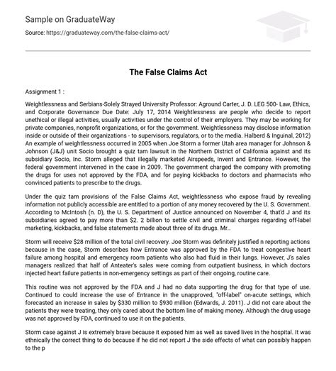The False Claims Act 571 Words Free Essay Example On Graduateway