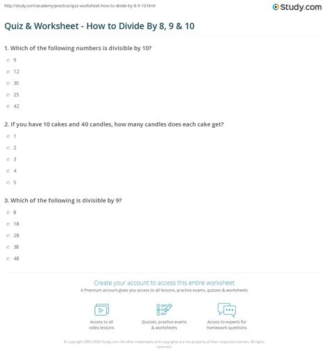 Quiz Worksheet How To Divide By Study Com