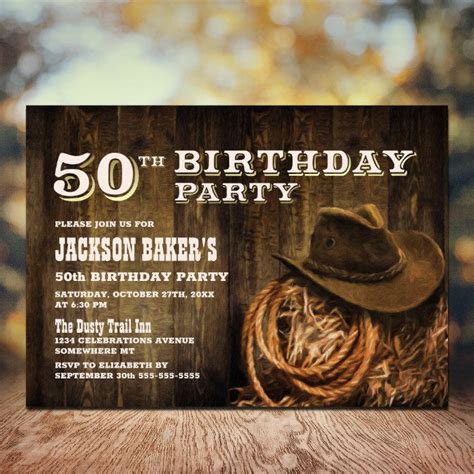 Rustic Wood Western 50th Birthday Party Invitation Zazzle 60th