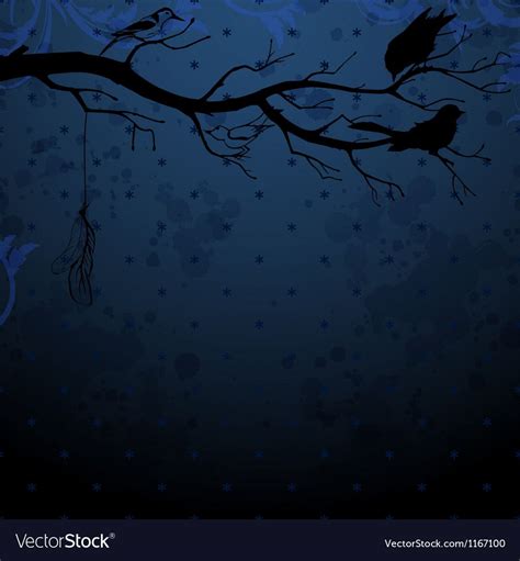Dark Blue Tree Branch With Birds Silhouette Vector Image On Vectorstock