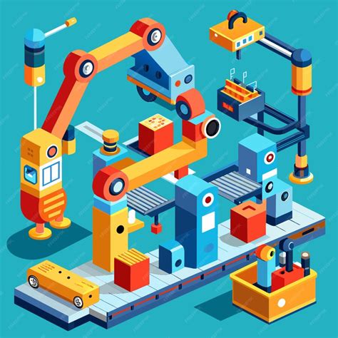 Robot Arm Assembly Line Illustration Vector Illustration Premium Ai