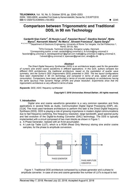 Comparison Between Trigonometric And Traditional Dds In 90 Nm