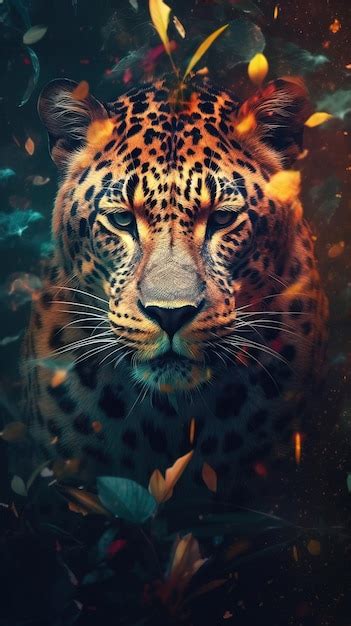 Premium Photo Leopard Double Exposure On Dark Background Generative Ai