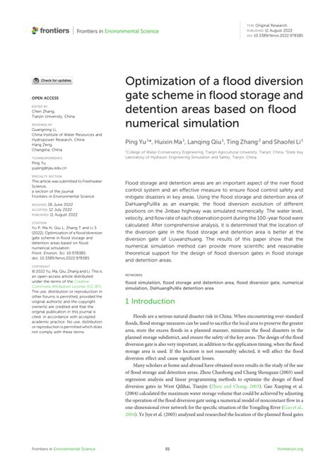 Pdf Optimization Of A Flood Diversion Gate Scheme In Flood Storage