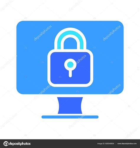 Monitor Lock Line Icon Technology Screen Computer Resolution Free Time Stock Vector By