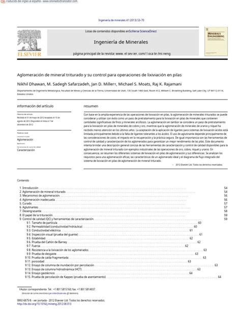 Agglomeration Control Fos Heap Leaching En Es Pdf Aluminio Minerales
