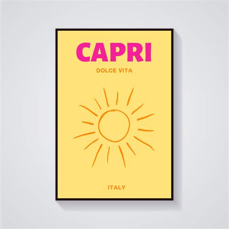 Preppy Capri Italy Vintage Travel Poster Art Print Italian Beach Room Decor