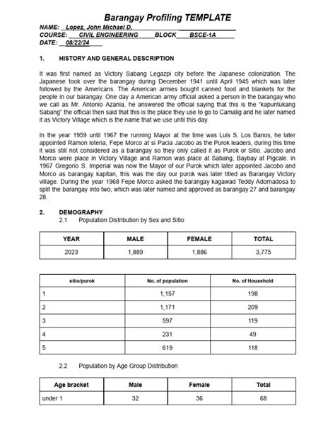 Barangay Profiling Lopez Pdf