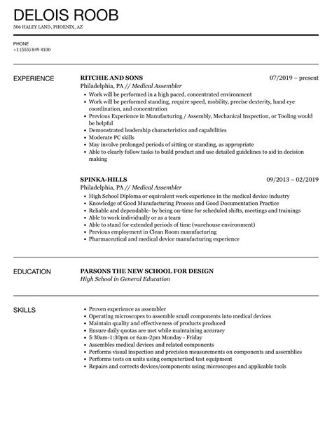 Medical Assembler Resume Samples Velvet Jobs Medical Assembler Resume Samples Velvet Jobs