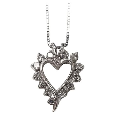 Double Diamond Heart Necklace White Gold For Sale At 1stdibs Diamond